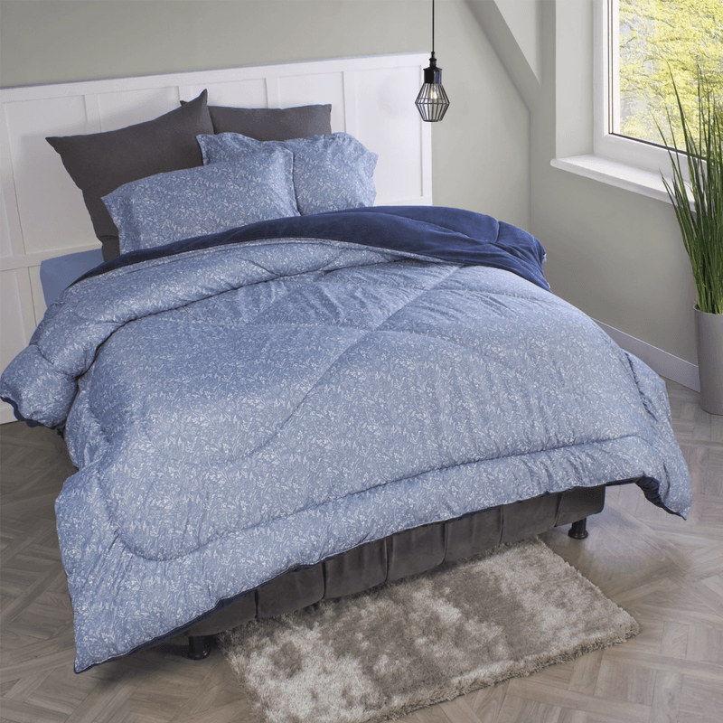 Edredón microfibra coral herbal azul/indigo