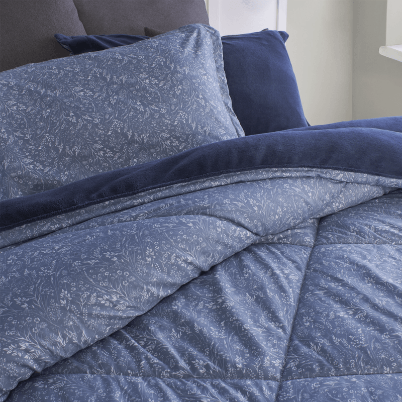 Edredón microfibra coral herbal azul/indigo