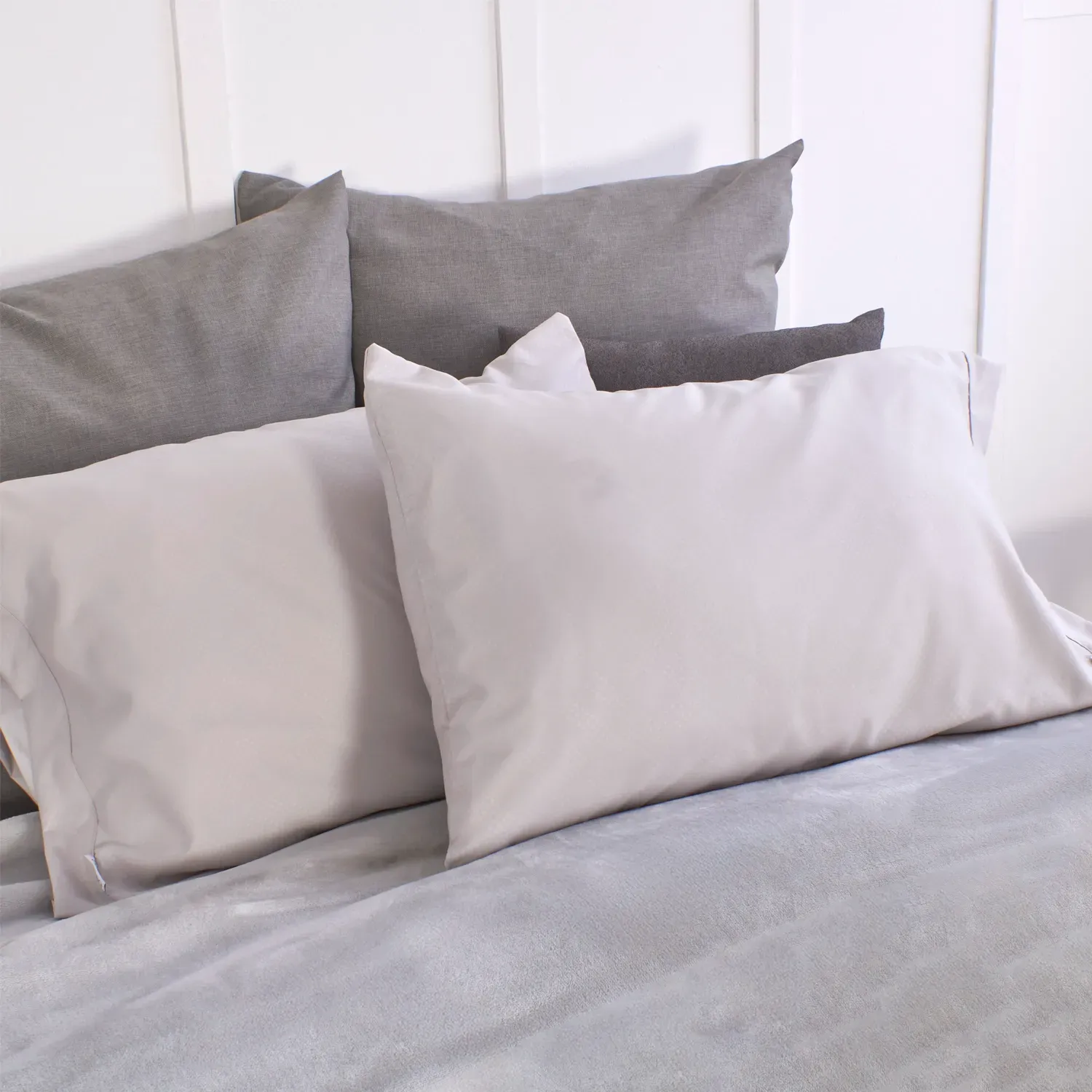 Set x 2 fundas tela 144 hilos con embone gris nieve