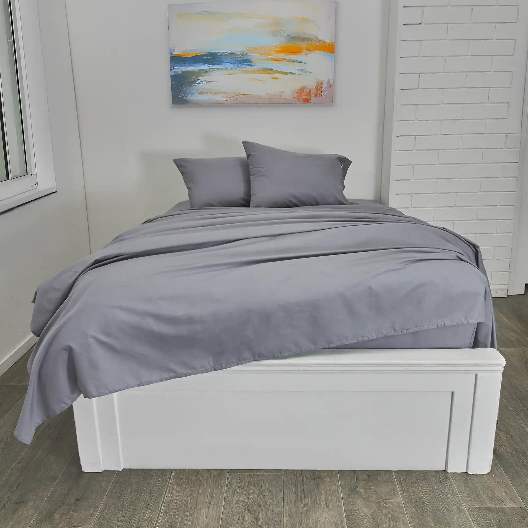 Juego de sábanas 144 hilos con embone azul plomo