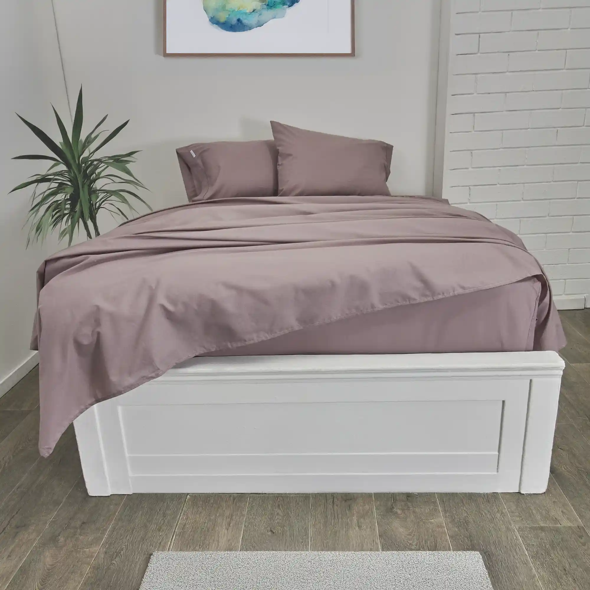 Juego de sábanas 144 hilos con embone malva brezo
