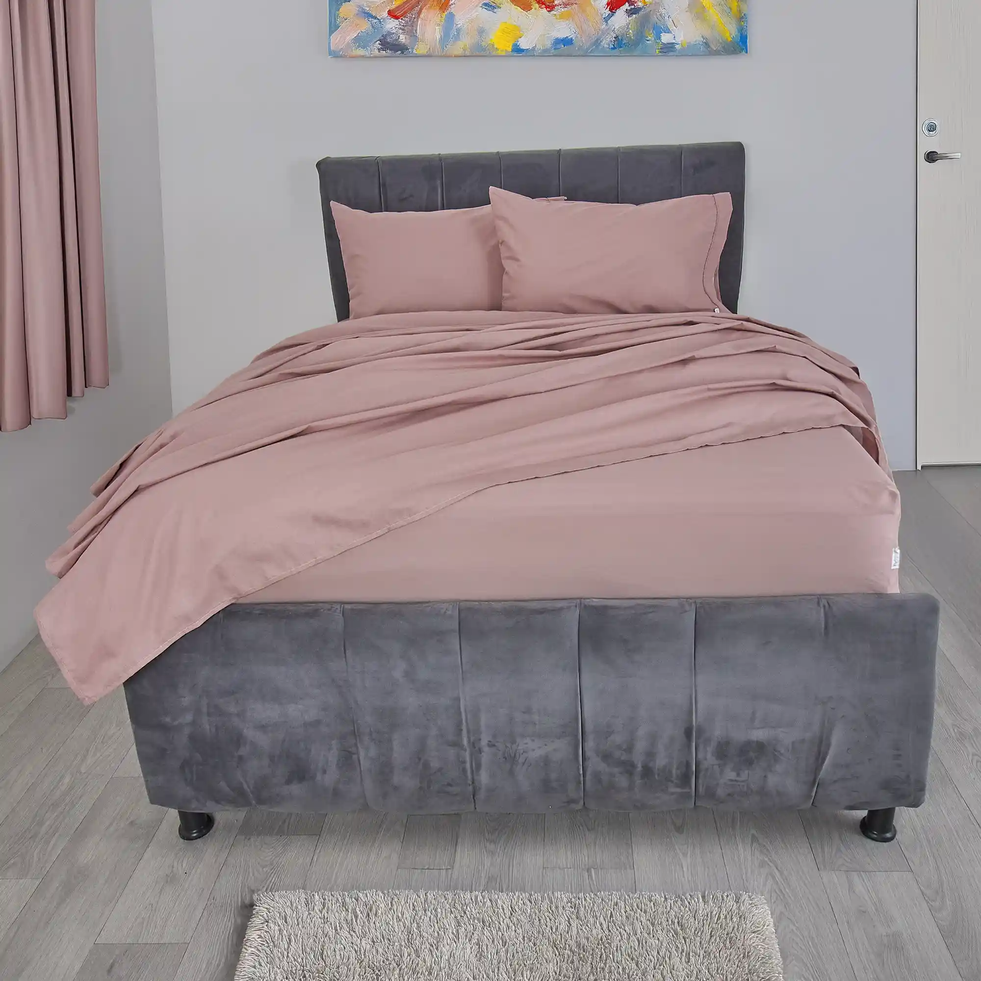 Juego de sábanas tela 144 hilos con embone arce rosado